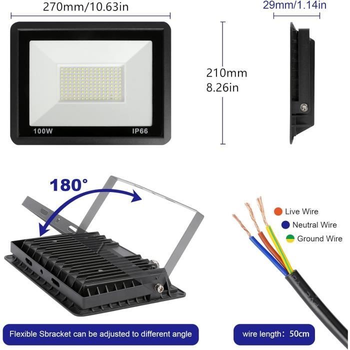 Projecteur Led 100W, Eclairage Extérieur Led 10000Lm Sécurité Haute ...