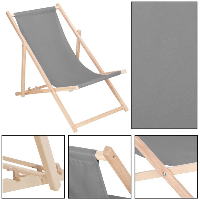 Springos® Transat pliable en bois – idéal pour le jardin, la plage ou ...
