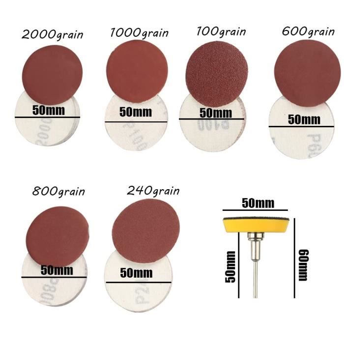 60Pcs 50mm Papier Abrasif avec Plateau de Polissage Papier de Verre à ...