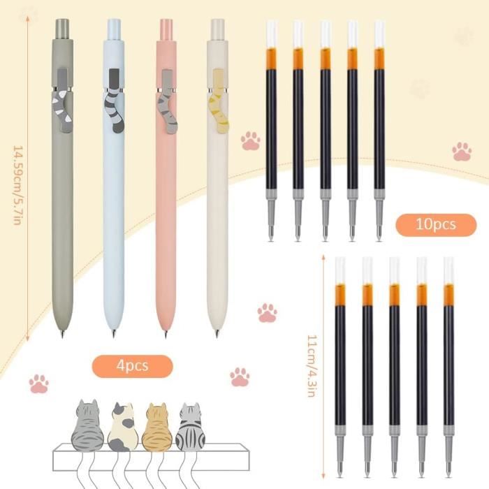 4 Pièces Stylos À Bille Roulante Gel Rétractable Stylo Encre À Séchage ...