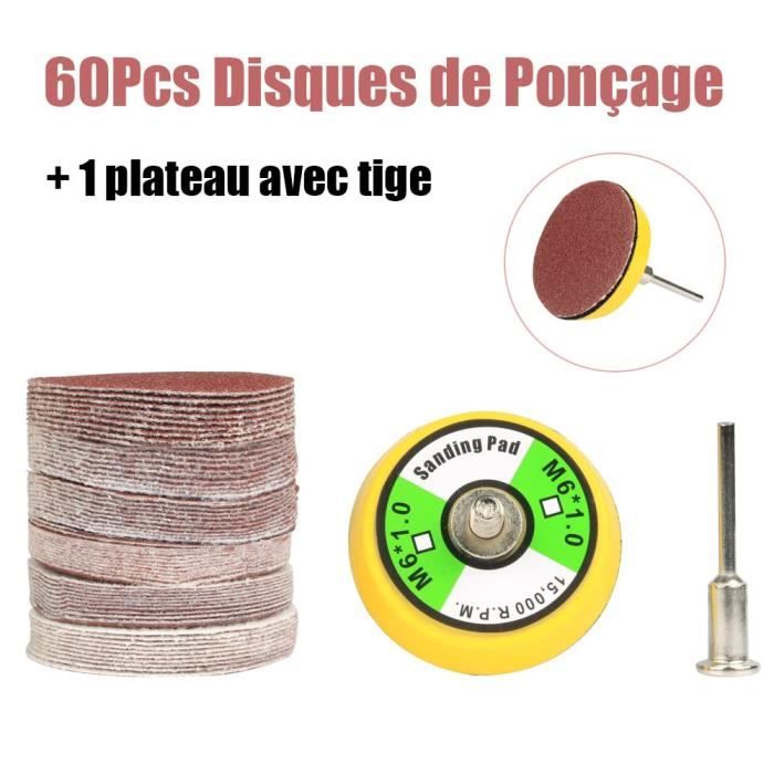 60Pcs 50mm Papier Abrasif avec Plateau de Polissage Papier de Verre à ...