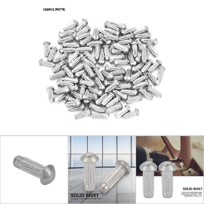 Zerone Rivet à tige moletée 100 pièces M2 en acier inoxydable tête ...