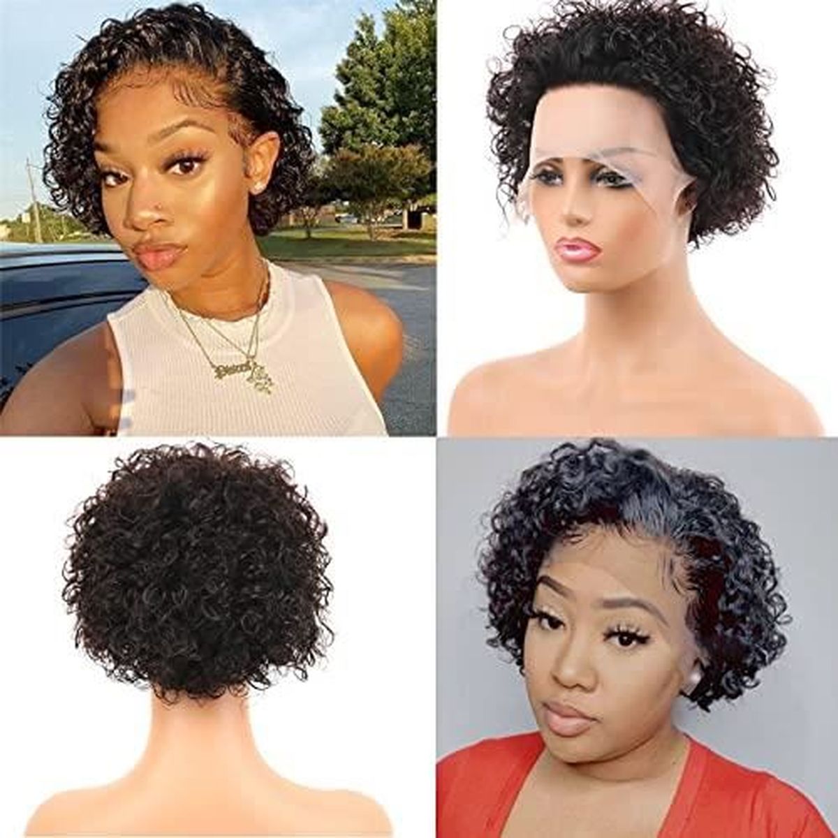 Perruques courtes Pixie Cut pour femmes 13x1 bouclés Lace Front ...