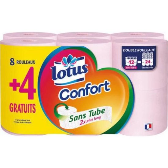 Lotus Papier toilette Confort Sans Tube 8+4 rouleaux couleur rose ...