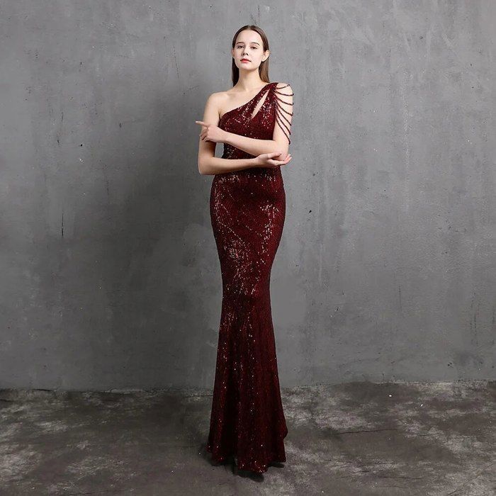 Robe de Soirée à Paillettes et Perles Géométriques,Longue Tenue de Bal ...