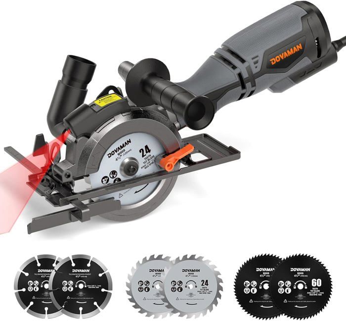 DOVAMAN Mini Scie Circulaire, 710W 115mm w/Laser, 3500RPM, Poignée ...