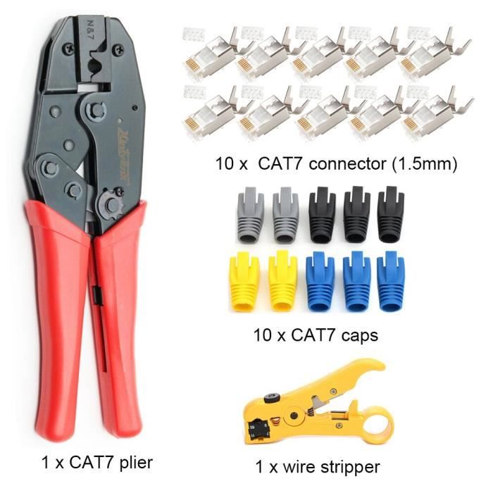 Pince à sertir RJ45 cat7 cat6a, outils réseau cat8, dénudeur de câble ...