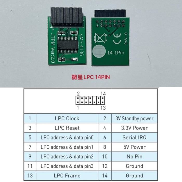 MSI LPC 14pin - Module de sécurité de cryptage TPM 2.0, carte à ...