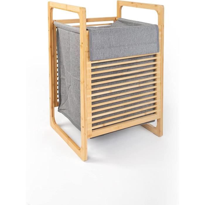 Panier à linge avec couvercle et poignées en bambou - 60,5 x 40 x 35 cm ...