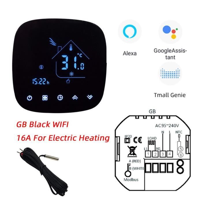 BHT001GB WIFI 16A - Thermostat de chauffage au sol via application WiFi Tuya, contrôleur de ...