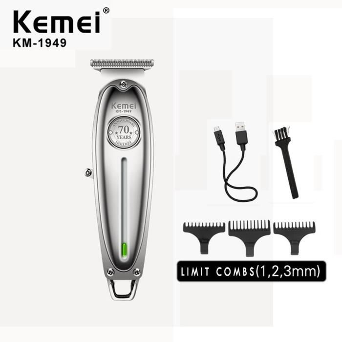 Sans boîte Kemei 1949 – tondeuse à cheveux professionnelle, rasoir électrique sans fil en métal ...