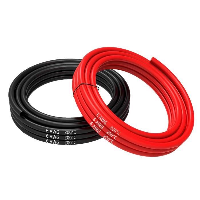 Fil Électrique 6 AWG - 6 Gauge (13,30mm²) Câble en Cuivre Étamé 2,5 m - 8,2 ft 2 Conducteur ...