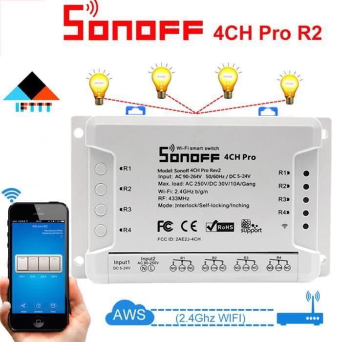 Sonoff 4CH Pro R2 433MHz WiFI Smart Switch CONTROLEUR MOTEUR 3 modes de ...
