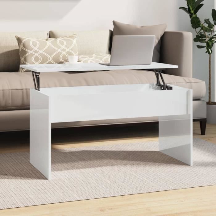 Lisa Table basse Blanc brillant 102x50,5x52,5 cm Bois d'ingénierie ...