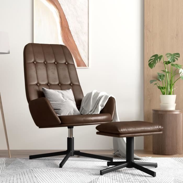 LES Chaise de relaxation avec repose-pied Brun brillant Similicuir ...