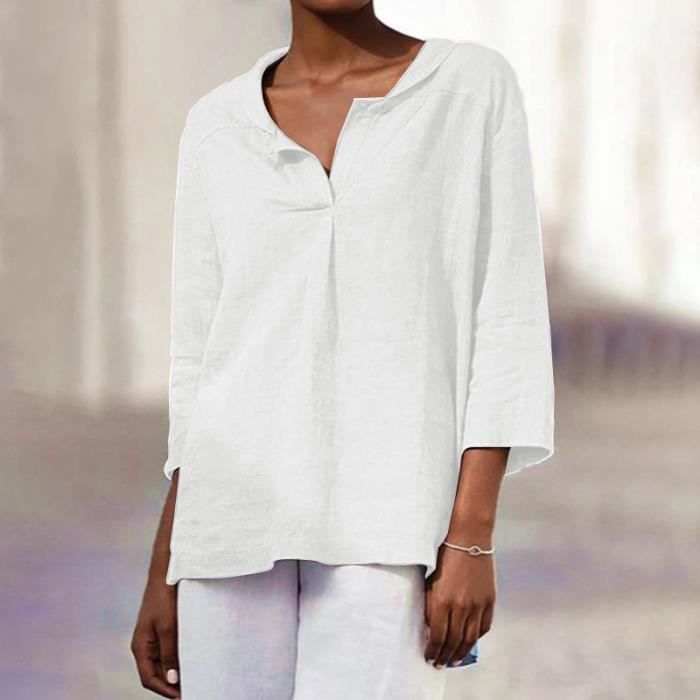 Chemise,Chemisier Décontracté à Col en V pour Femme,Chemises Vintage ...