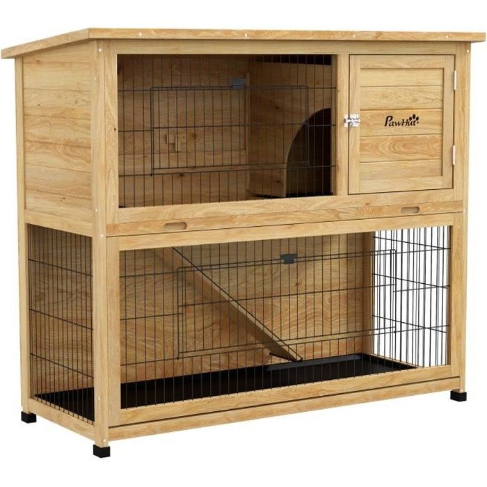 Clapier à lapin 2 étages 3 portes verrouillables bois pré-huilé ...