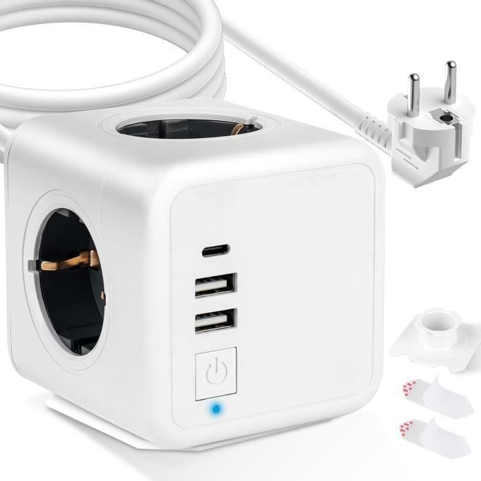 Multiprise Cube, 7 En 1 Cube De Prise Avec 1 Port Usb-C Et 2 Ports Usb-A,Cube Rallonge ...