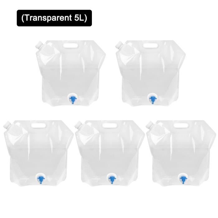 SAC D'HYDRATATION,5pcs White 5L--Grands sacs'eau pliables 5 20l, portables pour l'extérieur ...