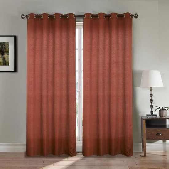 Paire double rideaux 140x260 cm Bordeaux - Effet lin - Cdiscount Maison