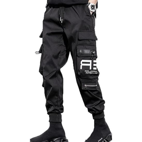 Pantalon de jogging punk cargo baggy Techwear Hip Hop pour homme Noir - Cdiscount Sport