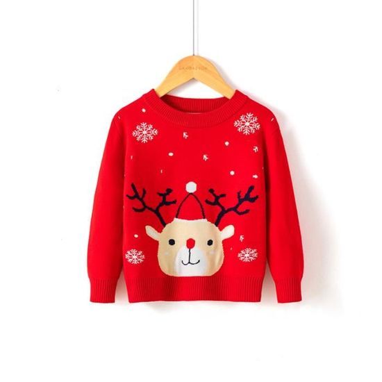Pull de Noel Garcon Fille en Tricot Col Rond Pullover Imprimé Manches ...