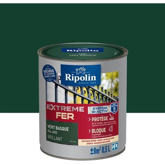 RIPOLIN Peinture pour Fer Extérieur - Vert Basque Brillant, 0,5L ...