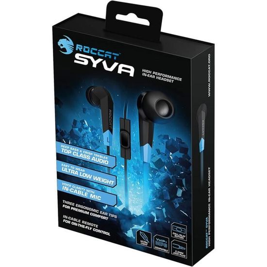 Roccat Syva - High Performance In-Ear Headset Microphone Intégré au Câble,Call/ Play-Bouton Noir ...