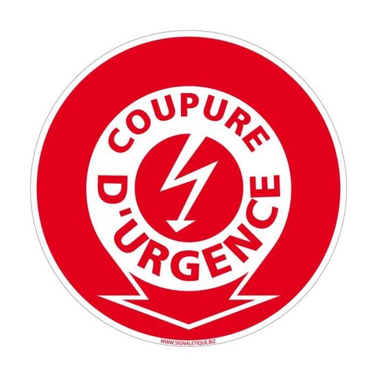 Panneau coupure d'urgence électrique - PVC - Diamètre 350 mm - SIGNALETIQUE.BIZ FRANCE - A0034 ...