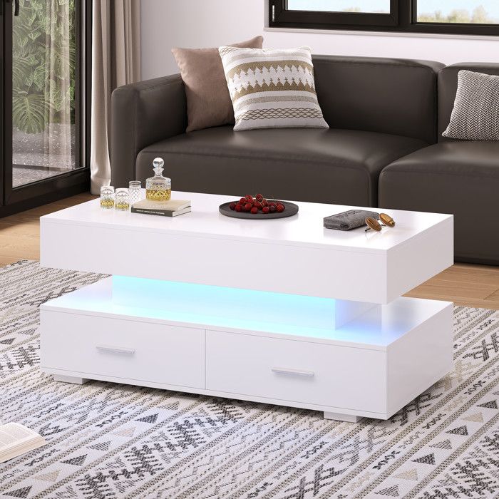 URBAN MEUBLE Table basse blanche plateau relevable à hauteur réglable 2 ...