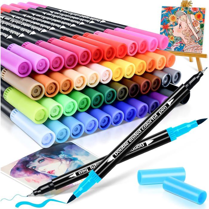 Dual Brush Pen Lot de 48 feutres fins de couleur, feutres épais et fins ...