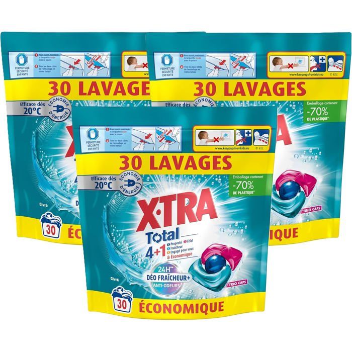 Xtra Total - Lot de 3 Pack de Capsules de lessive - Trio-Caps - 4 plus ...
