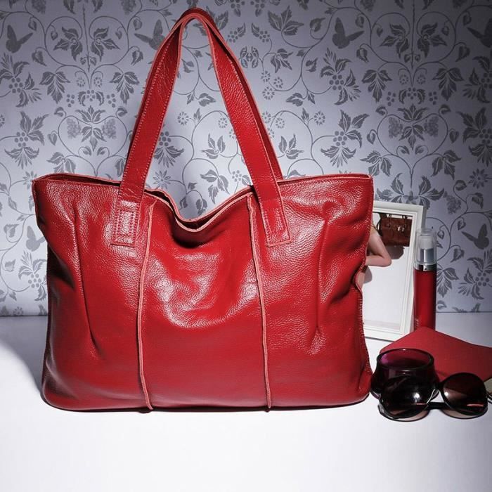 Rouge - Grand Sac À Main En Cuir Véritable Pour Femmes, Fourre-tout De ...