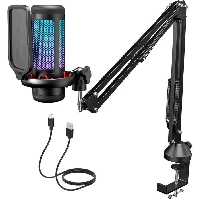 Micro Pc Gaming Rgb, Usb Microphone Condensateur Professionnel Mic Avec ...
