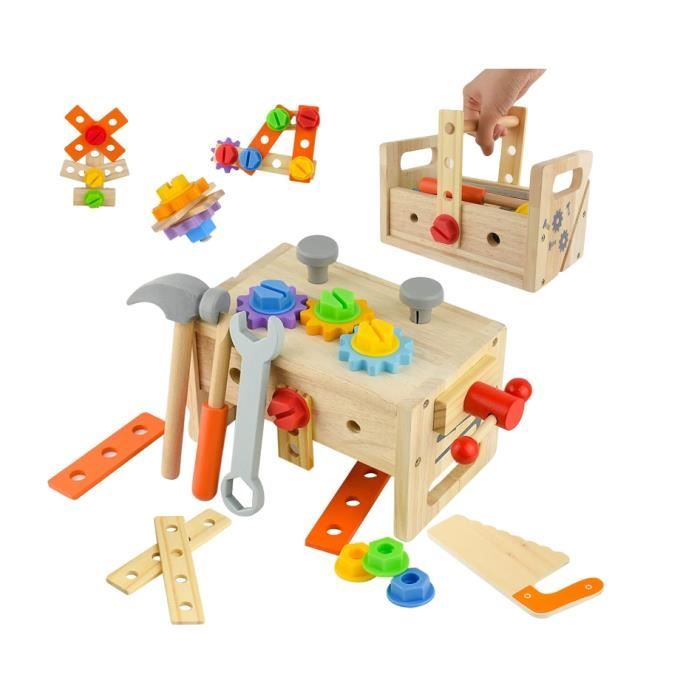 24PCS Wooden Outil Enfant, Etabli Enfant, établi Enfant Outils Enfant, Outils Bricolage Enfant ...