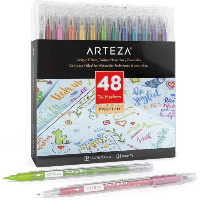 Lot de 48 feutres double pointe | 48 couleurs éclatantes | Feutre ...