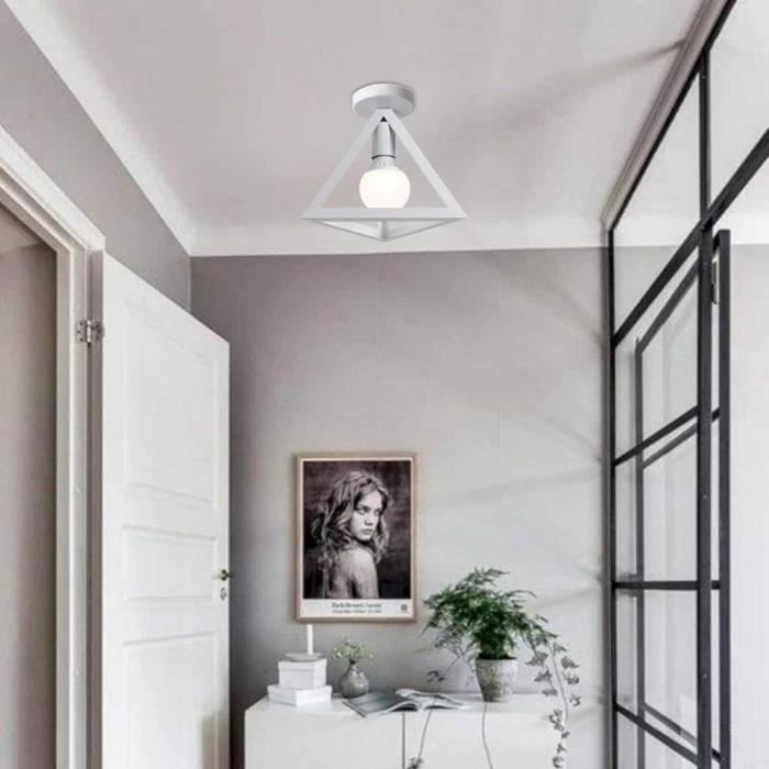 Plafonnier Triangle en fer Rétro Lustre Cage Metal Luminaire Blanc 25cm ...