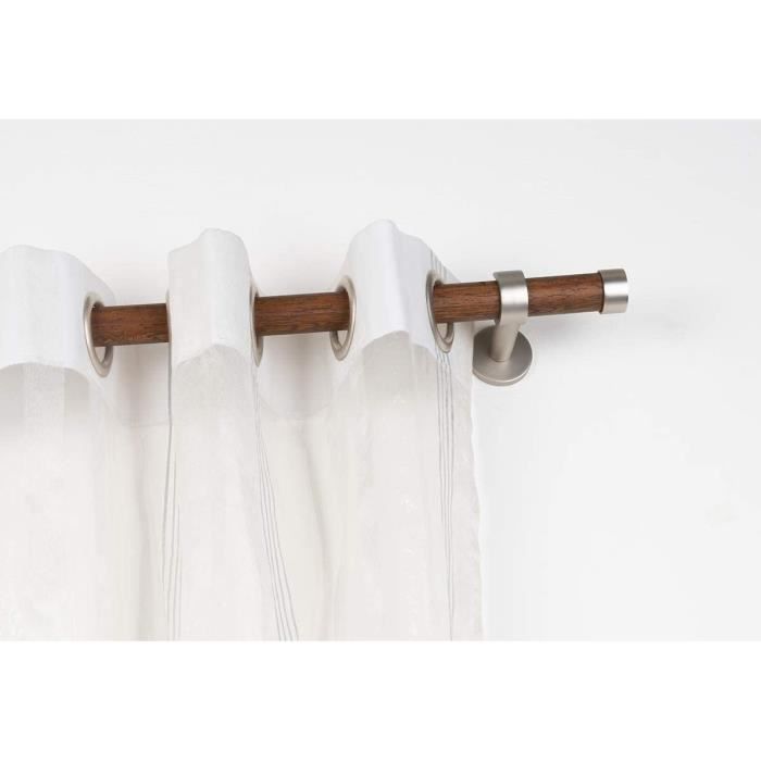 Tringle á Rideaux: Ø 28 mm sans Anneaux,L. 320 cm. en Bois avec Accessoires en Acier satiné ...
