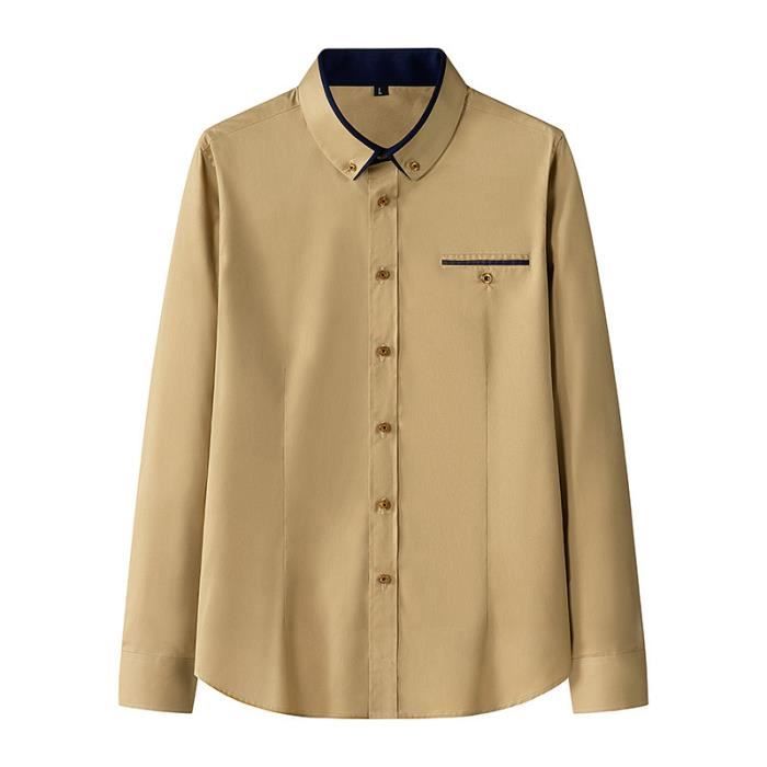 Chemise homme - KJEHOME - Mode double col superposé affaires - Slim - Marron - Manches longues ...