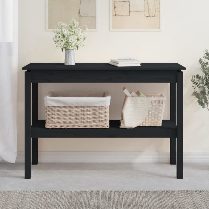 CEN Table console Noir 110x40x75 cm Bois de pin solide - HB20193 - Cdiscount Maison