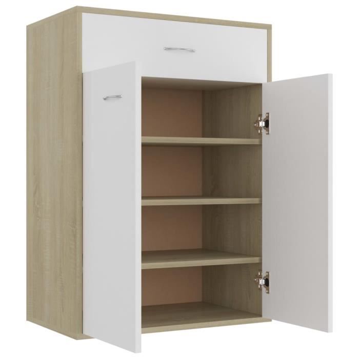 ABB Armoire à chaussures Blanc et Chêne sonoma 60x35x84cm Aggloméré ...