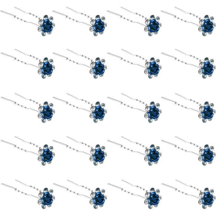 20 Pack (Marine) Épingles à Cheveux en Cristal Rose Fleur Strass Pinces ...