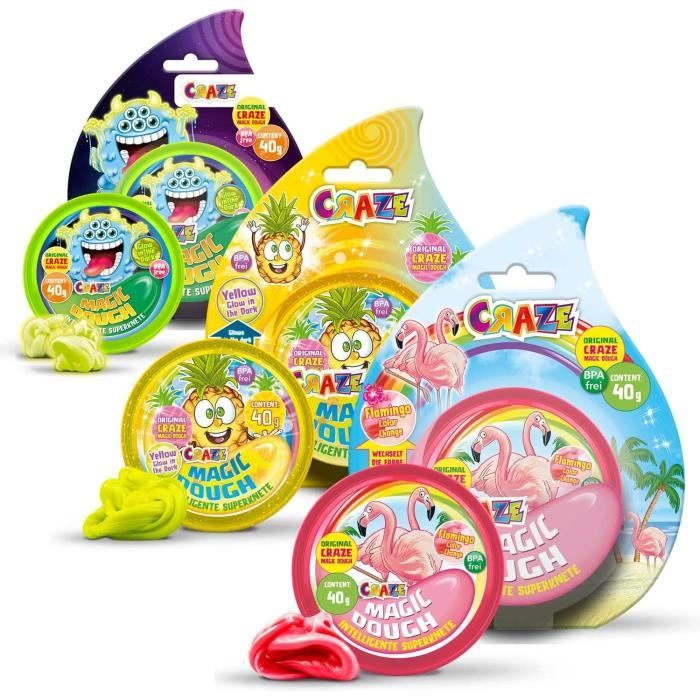 CRAZE MAGIC DOUGH Pack de 3 Pate à modeler magique à effets spéciaux ...