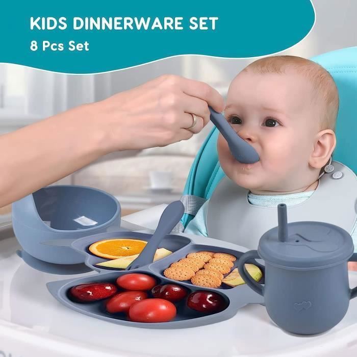 Coffret Repas Bebe,Lot de 8 Silicone Assiette Bébé Set avec Ventouse ...
