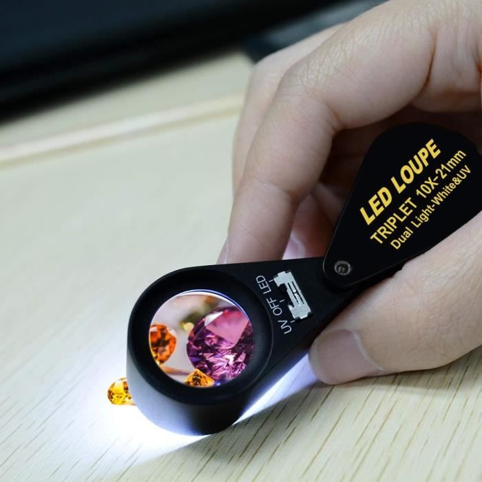 Loupe De Bijoutier 10X Loupe Pliante En Métal, Avec Lumière Uv Led Pour ...