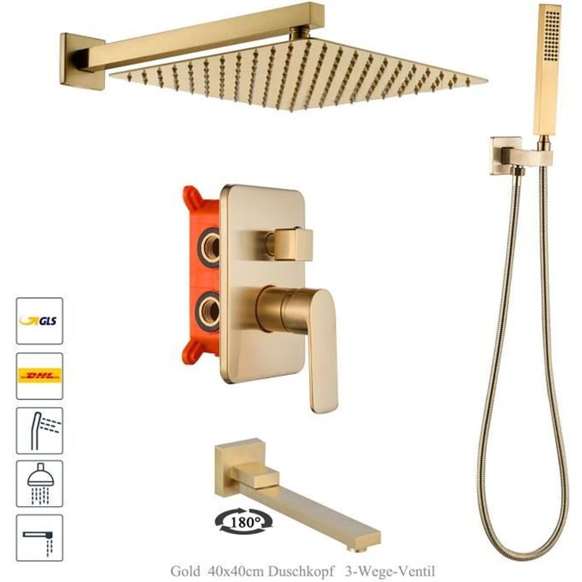 Colonne de Douche Encastrée doré laiton- Ensemble Douche Encastrable ...