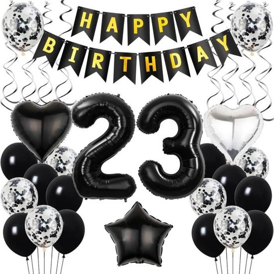 23 Ans Anniversaire Décoration Noir, 23 Ballon Noir Décoration ...