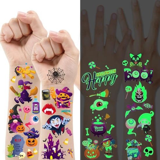 Halloween Tatouages Temporaires Enfants, Lumineux Tatouages Éphémères Halloween Vampire ...
