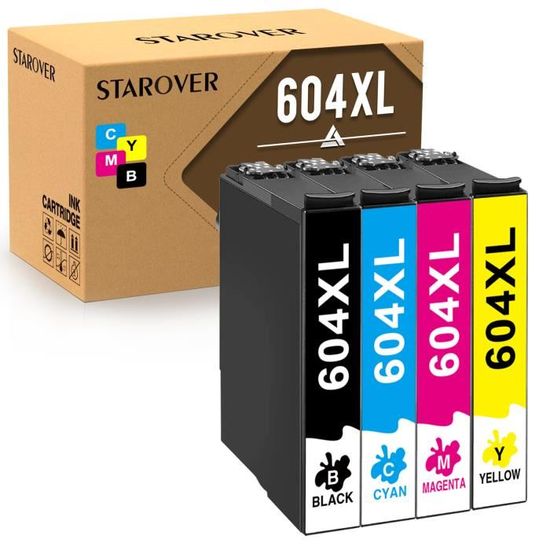604XL STAROVER - Lot de 4 cartouches d'encre compatibles avec EPSON 604 XL Ananas : Noir + Cyan ...