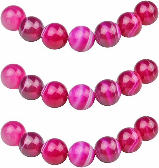 10mm 35 pièces Agate Rayée Rouge Rose Perle Pierre Naturelle Ronde en ...